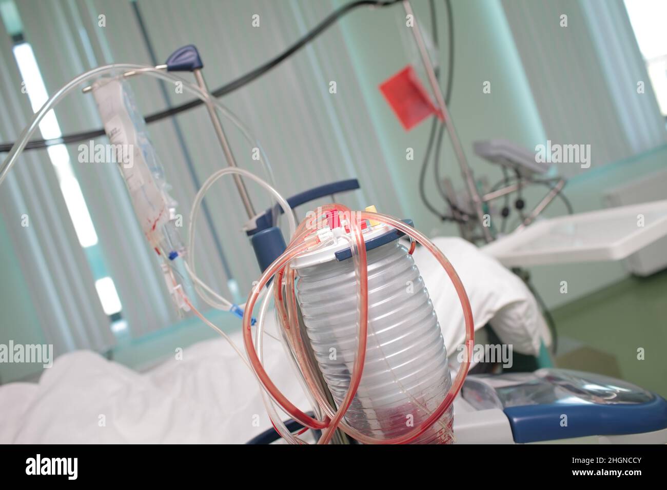 Reservoir for collection of blood flowing out of the drainage Stock ...