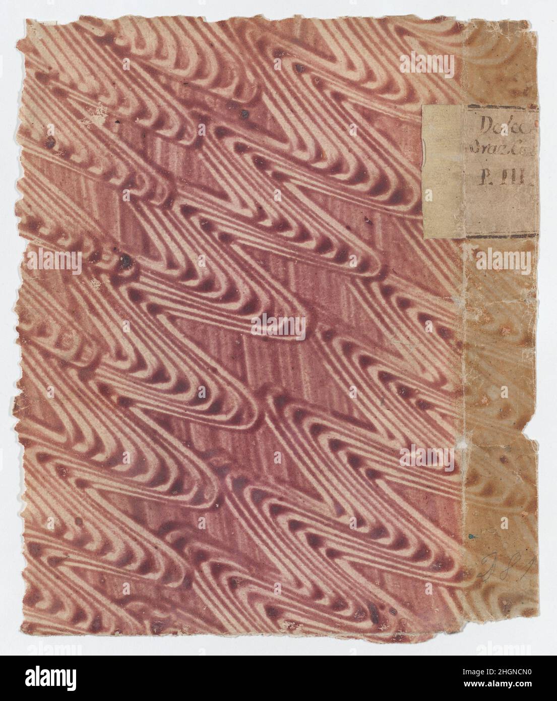 Red paste paper book cover with curved line design 18th century ...