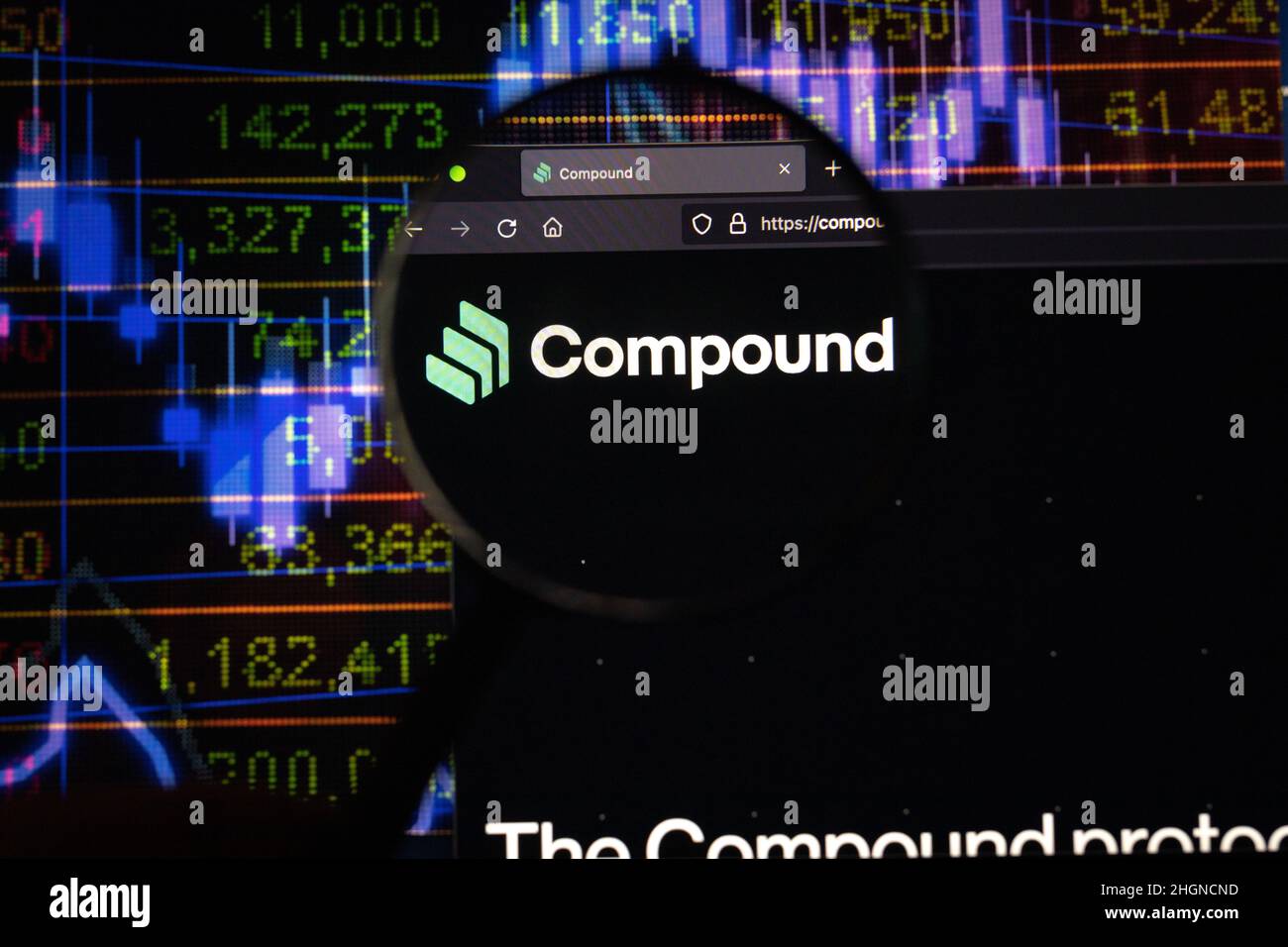 Compound crypto company logo on a website, seen on a computer screen ...