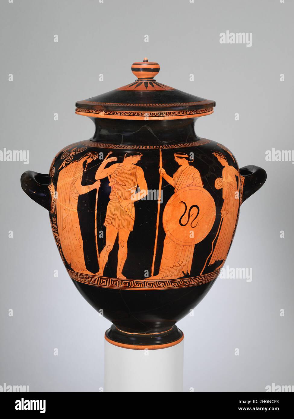Terracotta stamnos (jar) with lid ca. 450 B.C. Attributed to the Villa ...