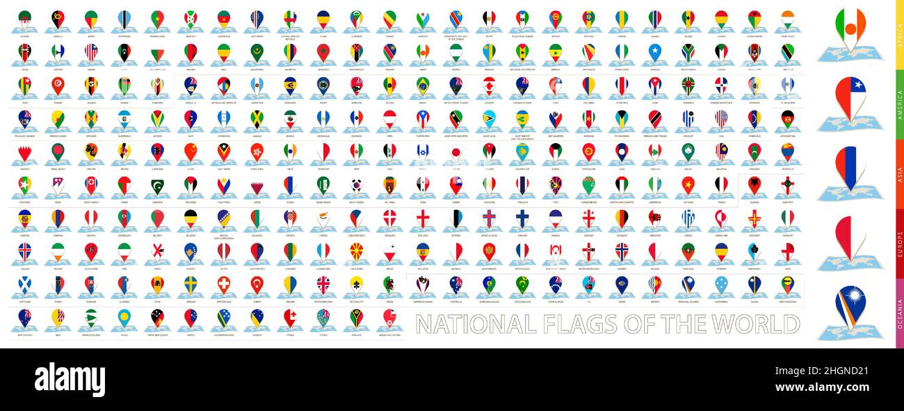 Maps of the world with pin flags of 228 countries. Big map and flag ...