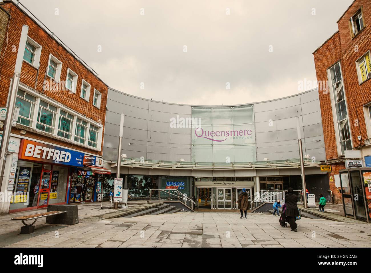 Slough, UK. 10th July, 2021. Shoppers approach an entrance to the ...