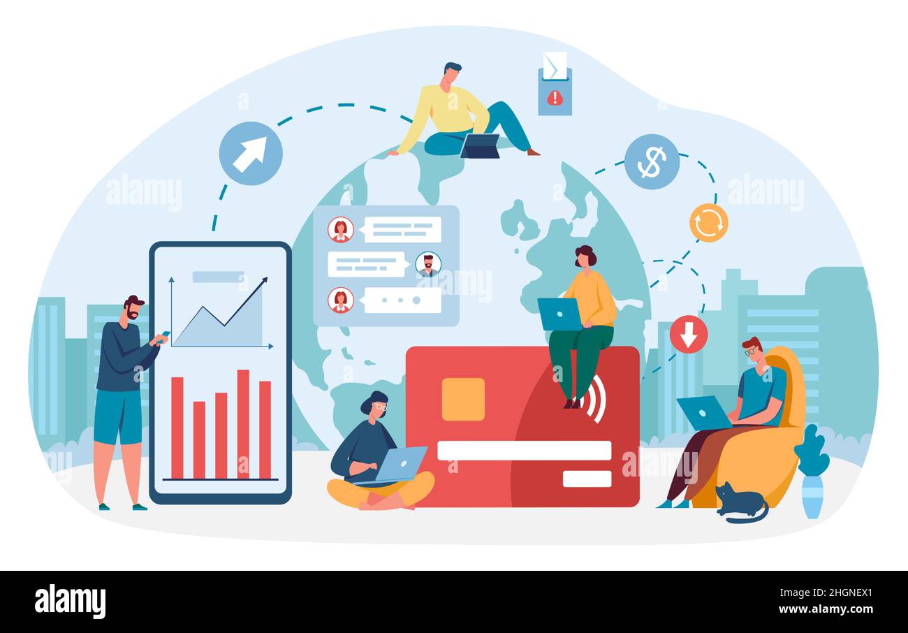 Freelance remote work, find job and get pay. Vector remote professional ...