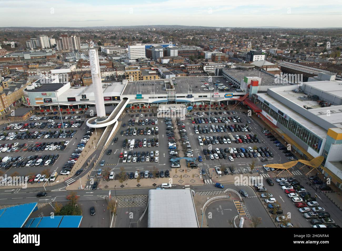 The Brewery shopping centre Romford Essex UK aerial view Stock Photo ...