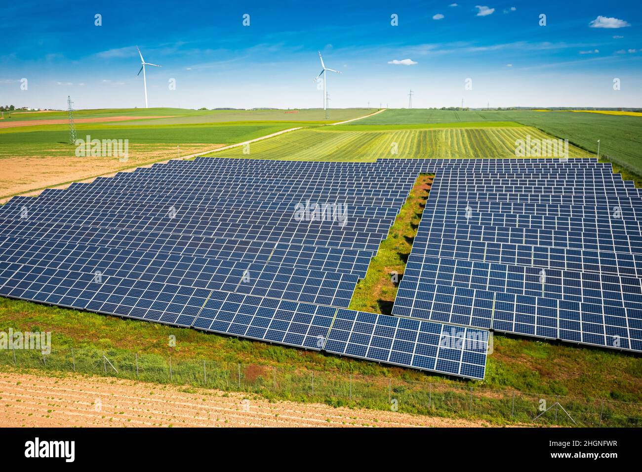 Zero emission energy with big and photovoltaic farm. Pure energy in the ...