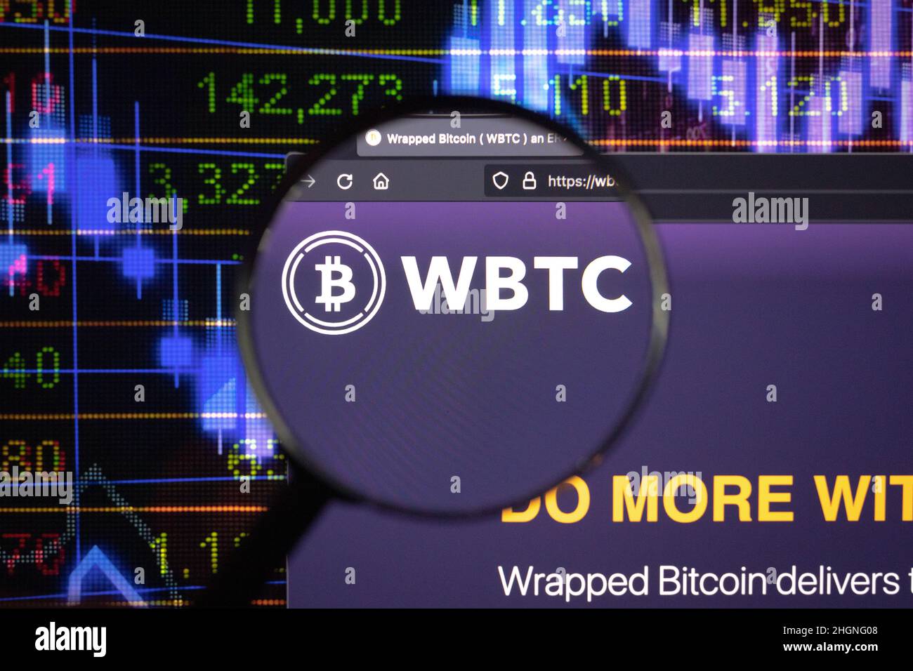 Wrapped Bitcoin crypto company logo on a website, seen on a computer ...