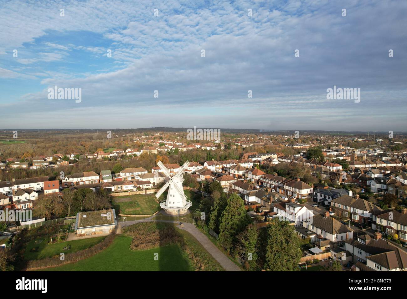 Upminster Windmill Aerial drone view Essex uK Stock Photo - Alamy