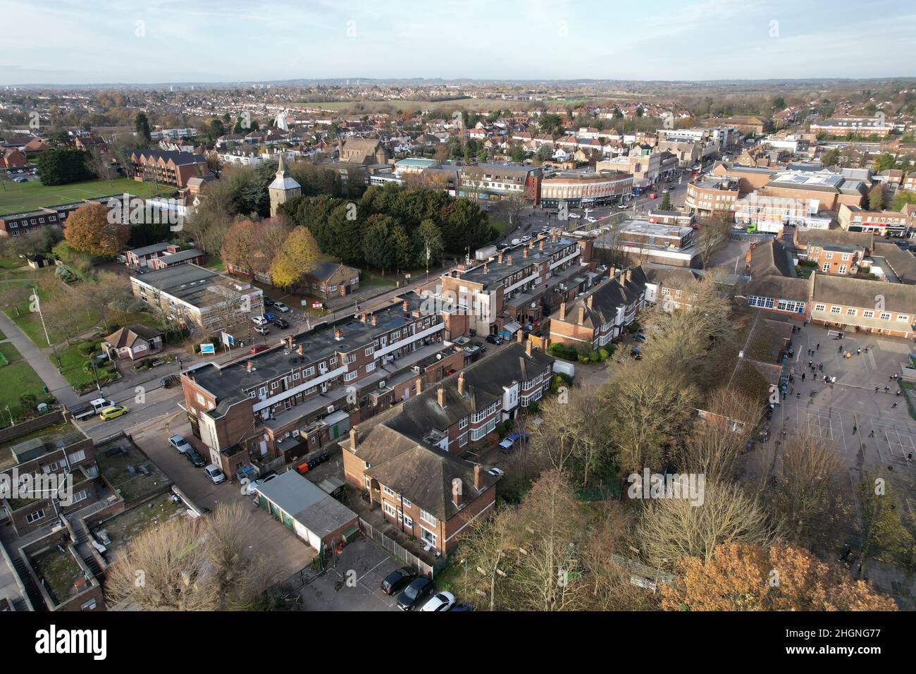 Upminster Essex UK Aerial drone view street and roads Stock Photo - Alamy