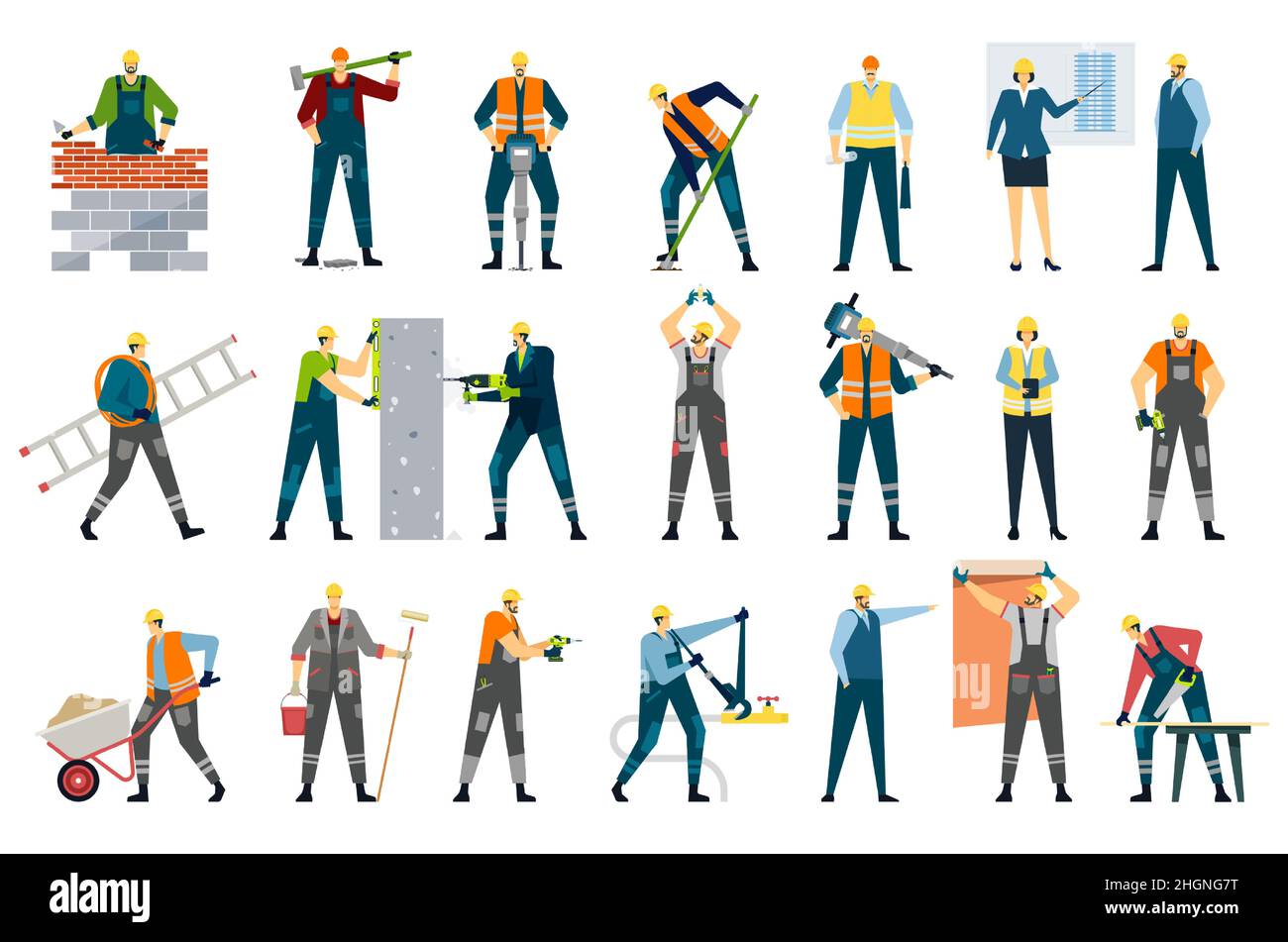 Collection of building construction worker mason and repairman. Vector ...