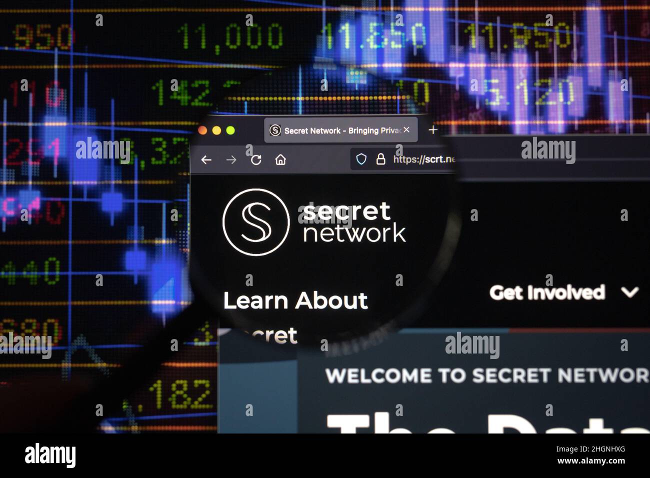 Secret Network crypto company logo on a website, seen on a computer ...