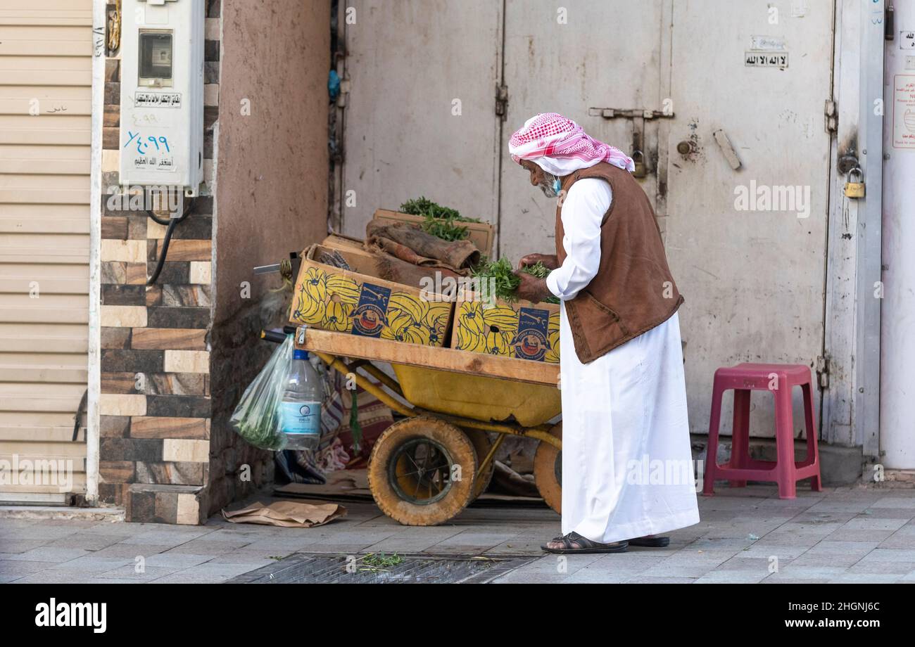 Taif, Saudi Arabia, 5th January 2022: old man at the Taif market ...