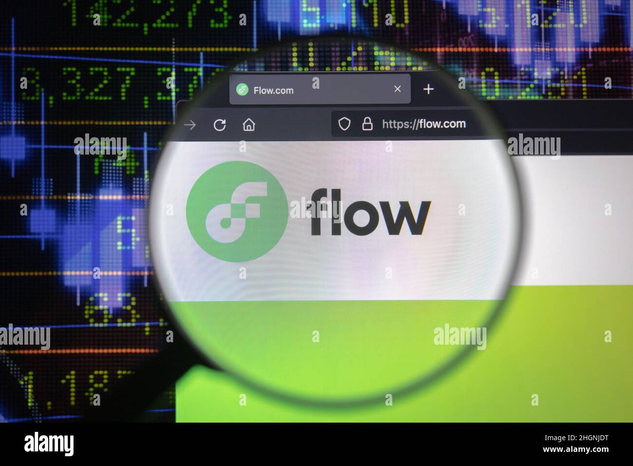 Flow crypto company logo on a website, seen on a computer screen ...