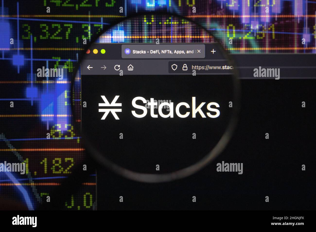 Stacks crypto company logo on a website, seen on a computer screen ...
