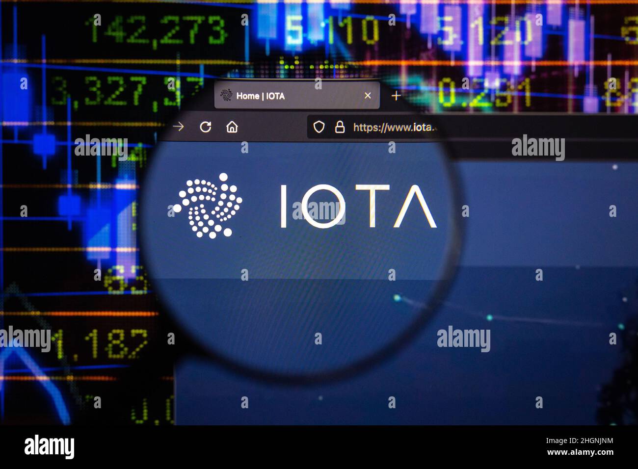 IOTA crypto company logo on a website, seen on a computer screen ...