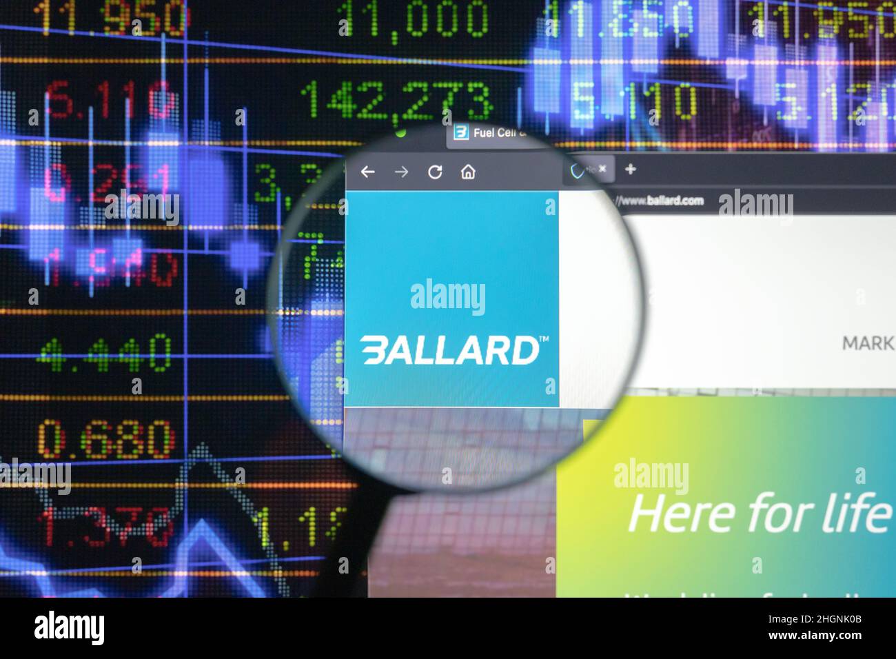 Ballard company logo on a website with blurry stock market developments ...