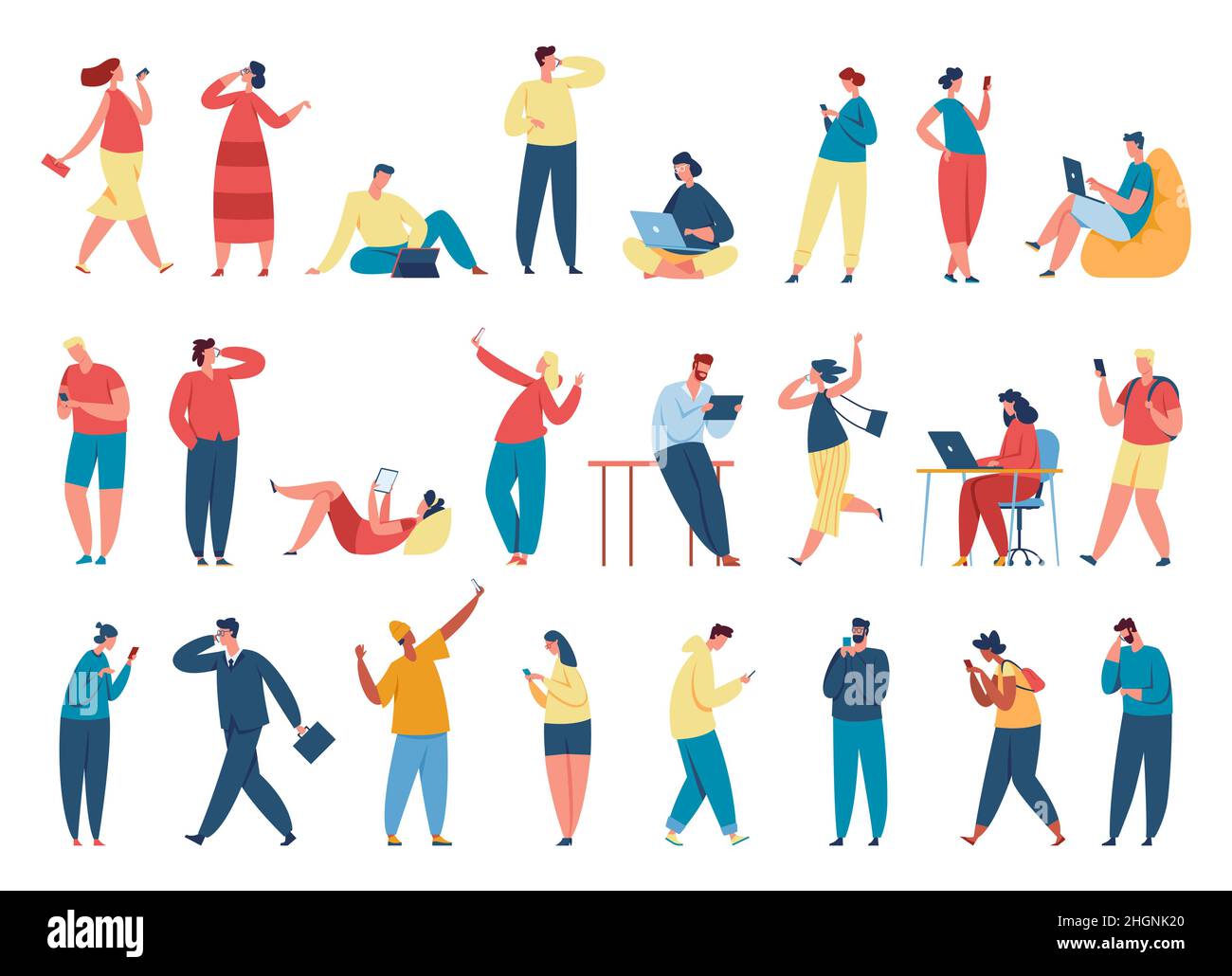 People using gadgets for enjoyable and working. Vector freelance ...