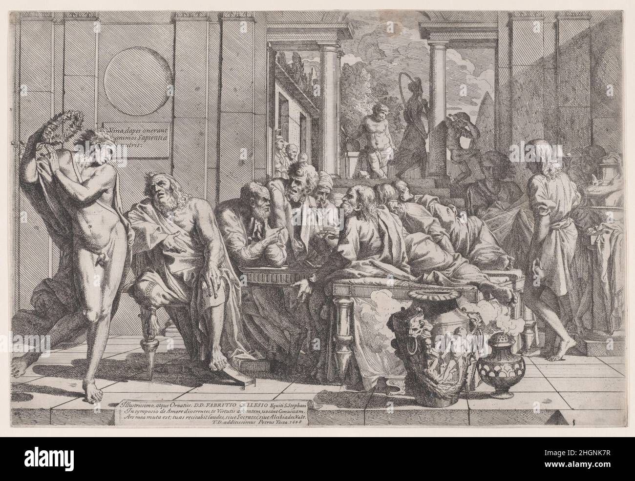 Plato's symposium: Socrates and his companions seated around a table ...