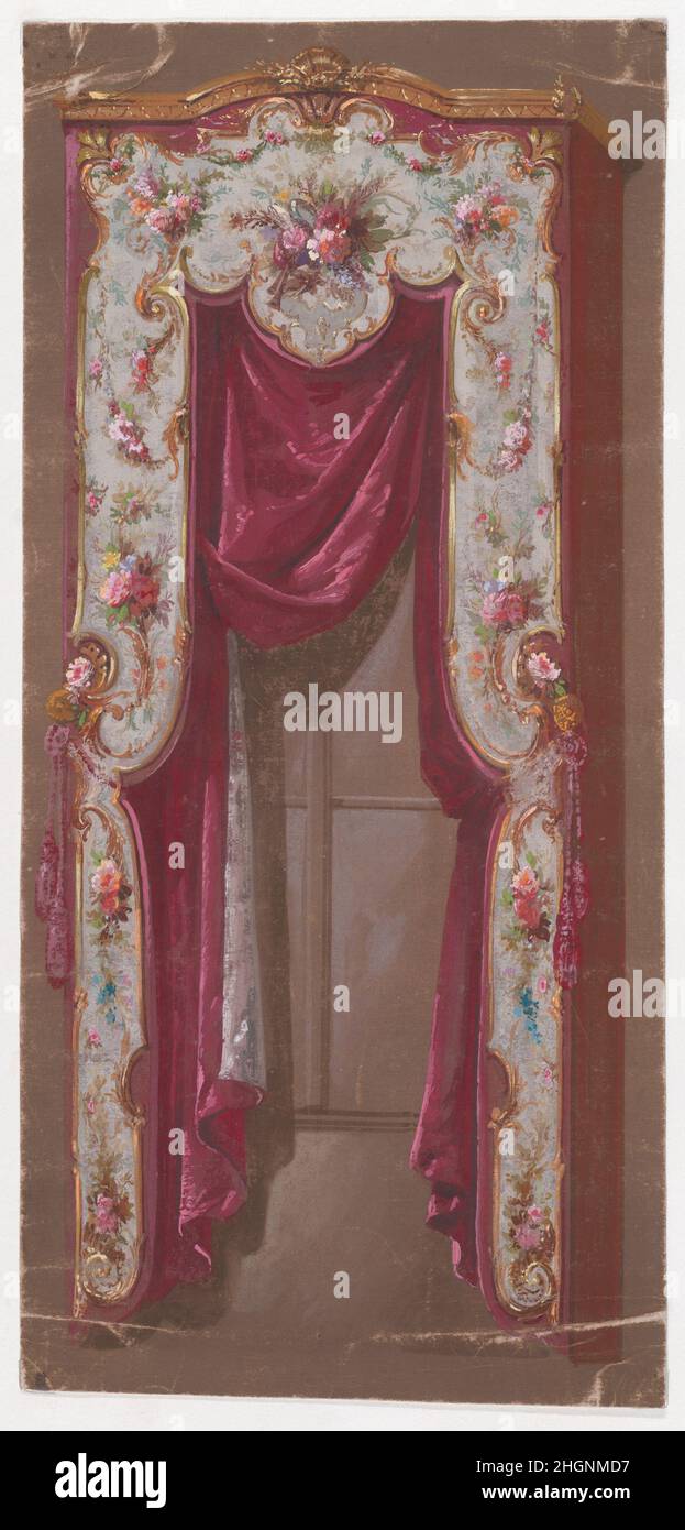 Design for a Valance in with Thin Bushes and Garlands of Flowers and a ...