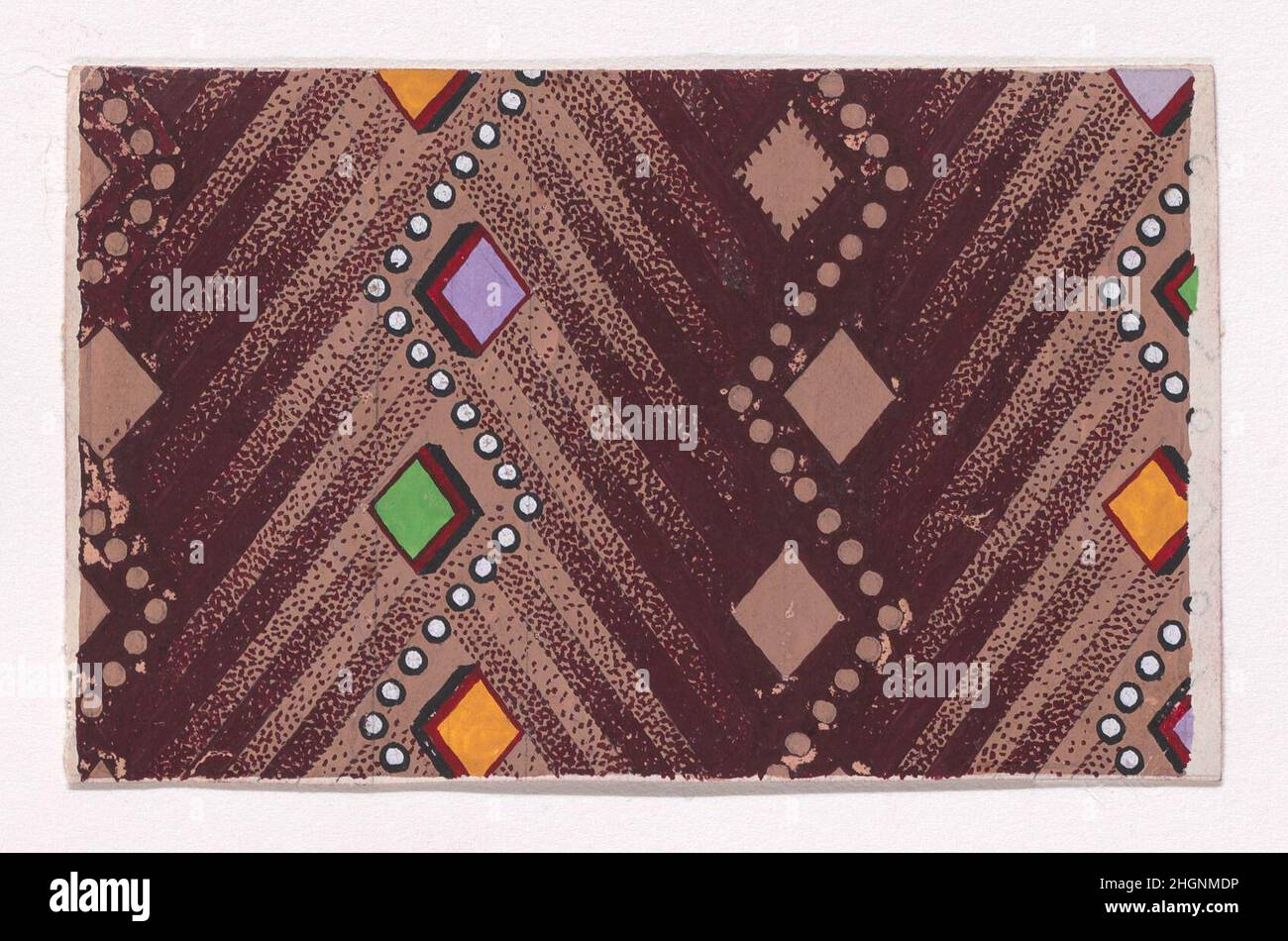 Textile Design with a Chevron Base Pattern and Vertical Strips of ...