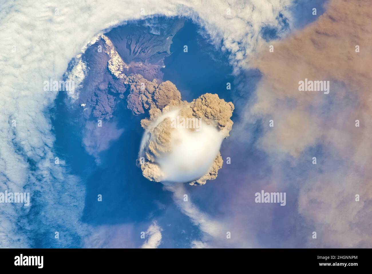Volcano seen from space. Digital Enhancement. Elements of this image ...
