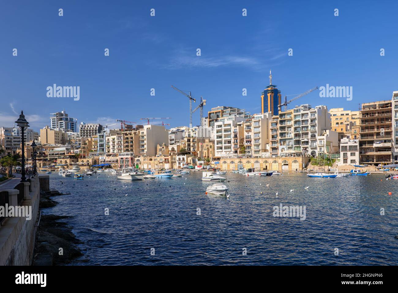 Malta, St Julian town (San Giljan) skyline and Spinola Bay in the ...