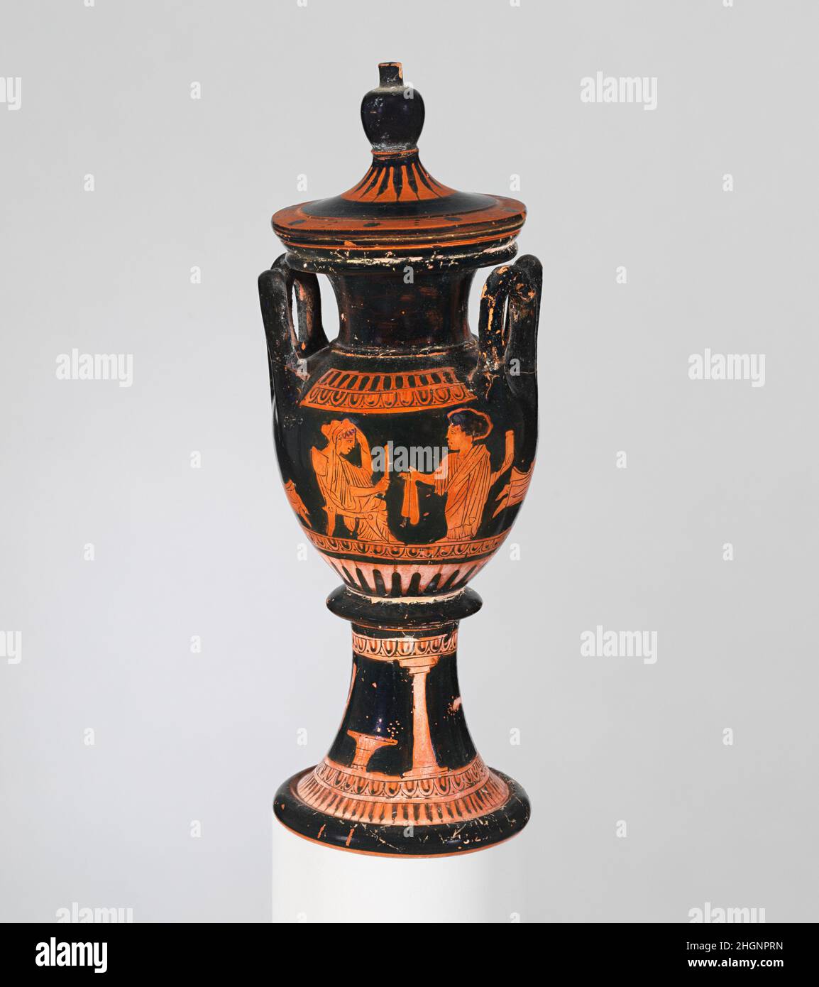 Terracotta lebes gamikos (round-bottomed bowl with handles and stand ...