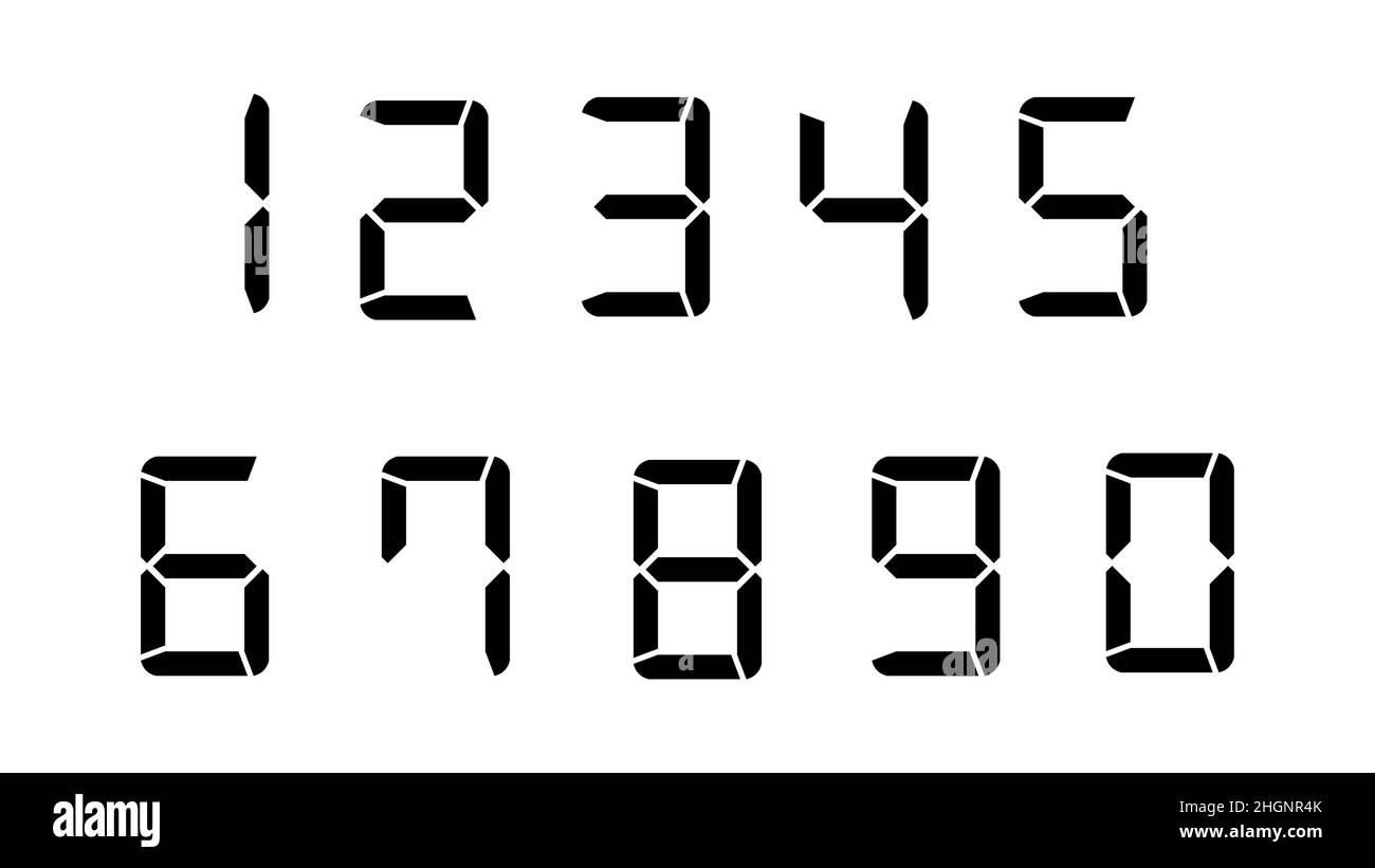 Set of digital numbers. Black clock or calculator digital numbers ...