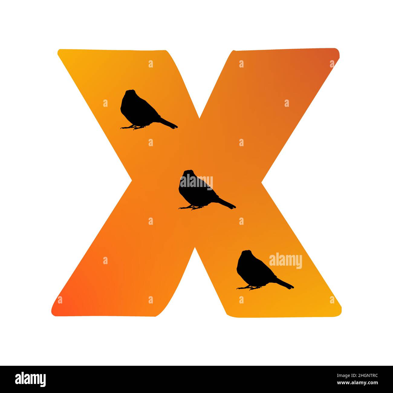 Letter x of the alphabet made with color orange and three silhouette of ...