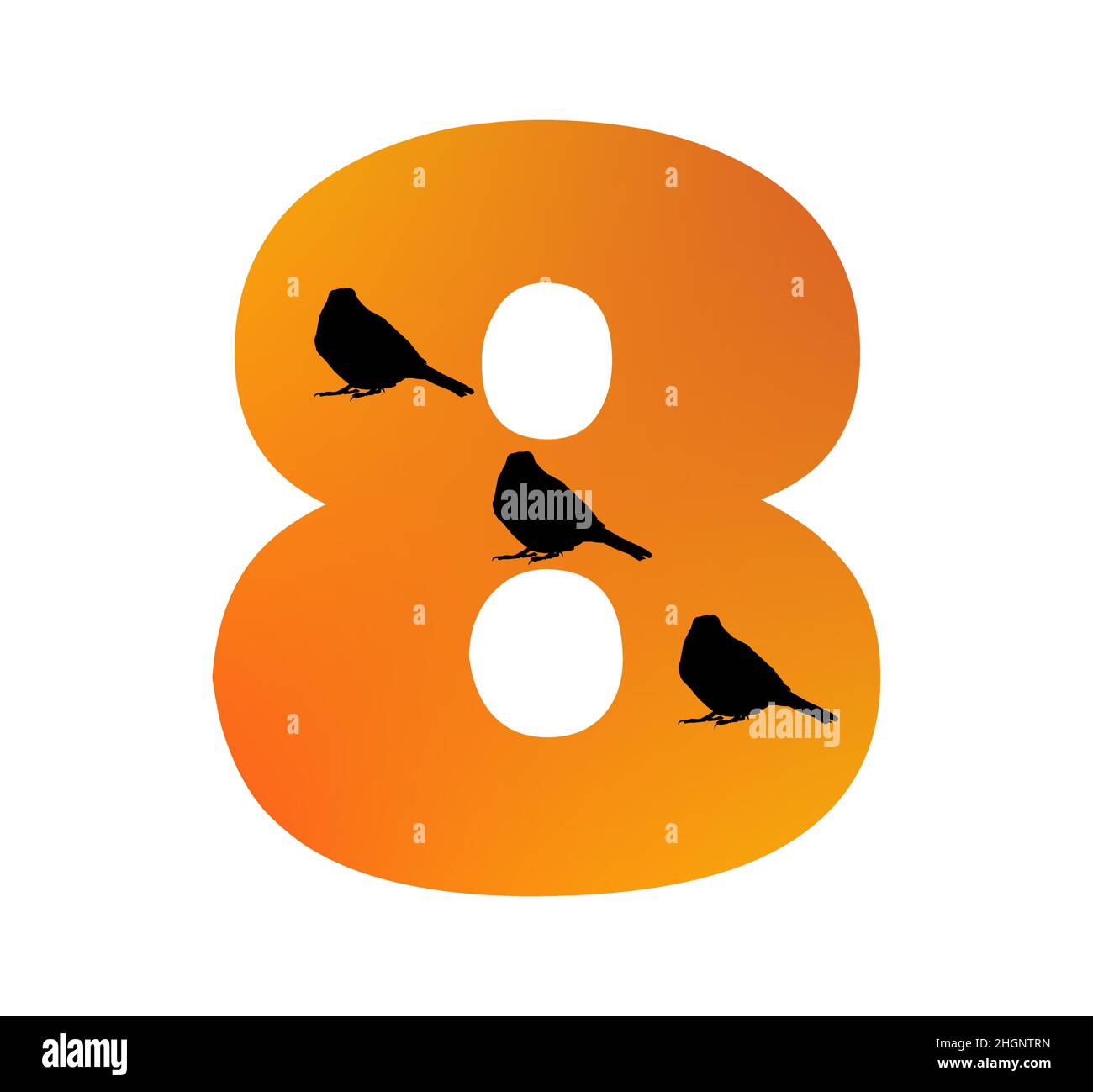 Number 8 of the alphabet made with color orange and three silhouette of ...