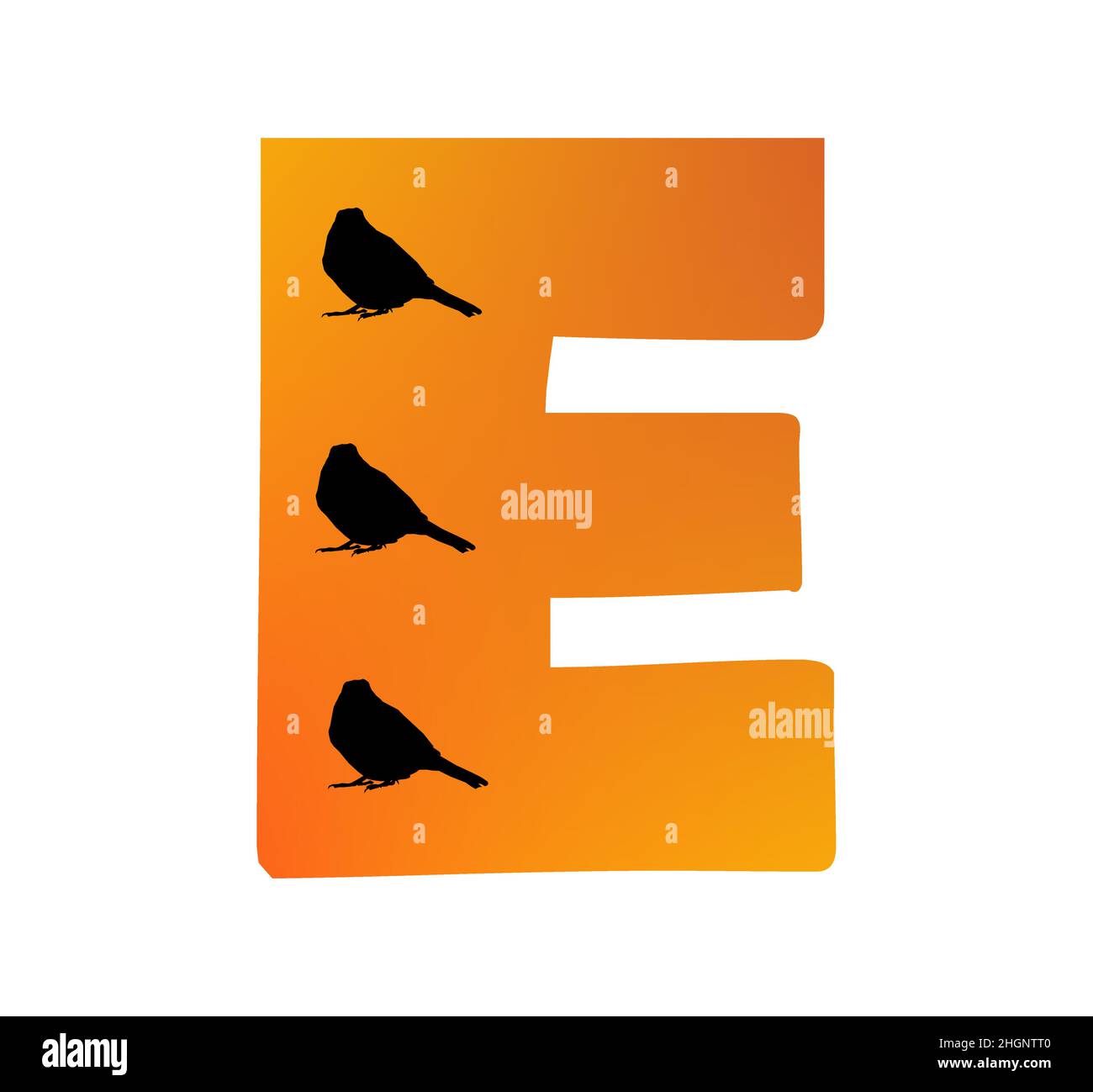 Letter E of the alphabet made with color orange and three silhouette of ...