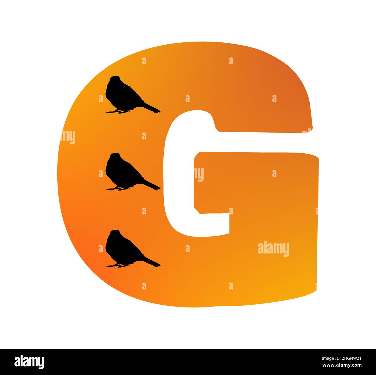 Letter G of the alphabet made with color orange and three silhouette of ...