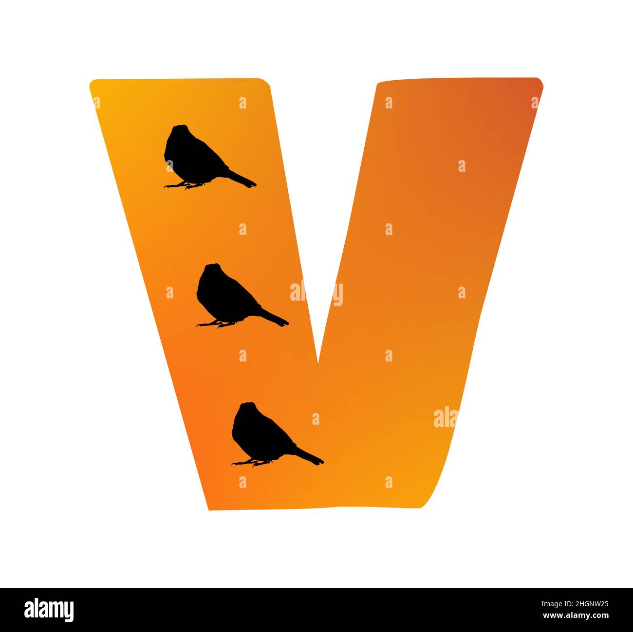 Letter V of the alphabet made with color orange and three silhouette of ...