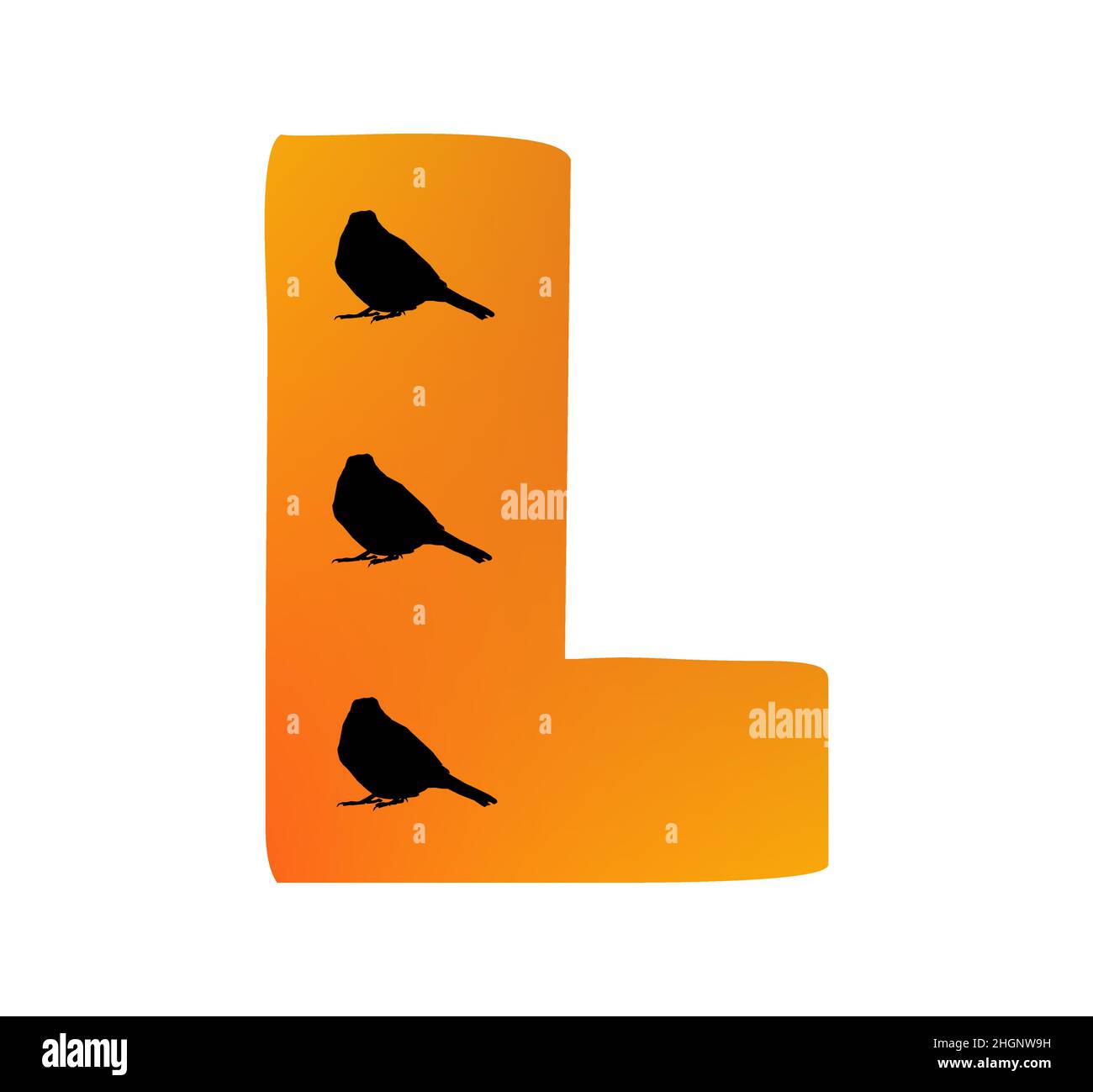 Letter L of the alphabet made with color orange and three silhouette of ...