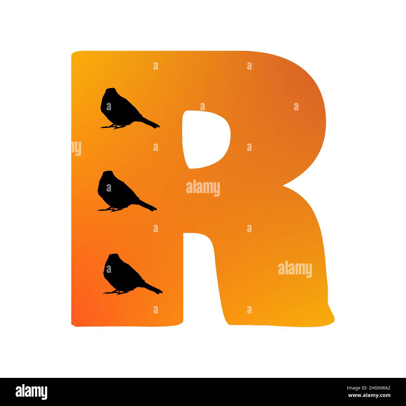 Letter R of the alphabet made with color orange and three silhouette of ...