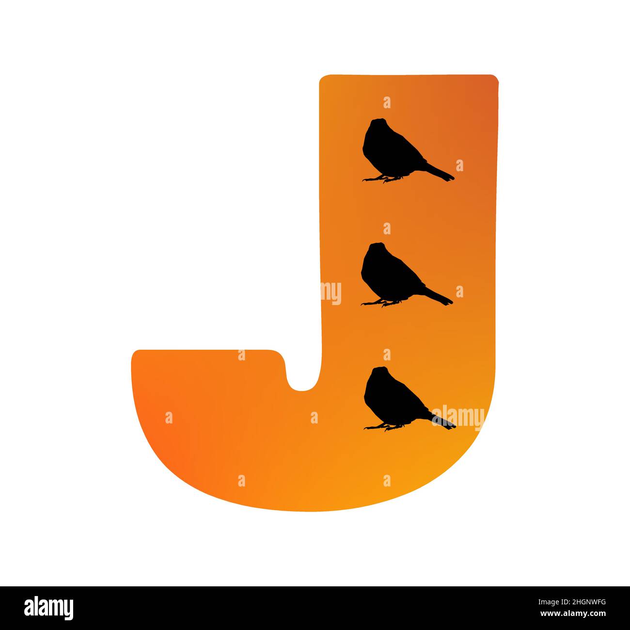 Letter J of the alphabet made with color orange and three silhouette of ...