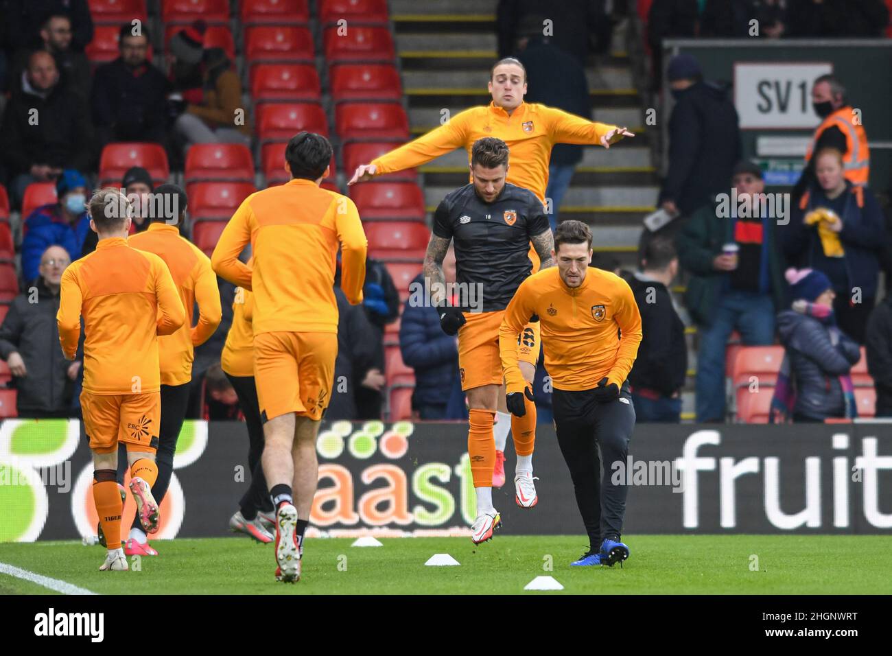 The Hull City players begin their warm up Stock Photo - Alamy