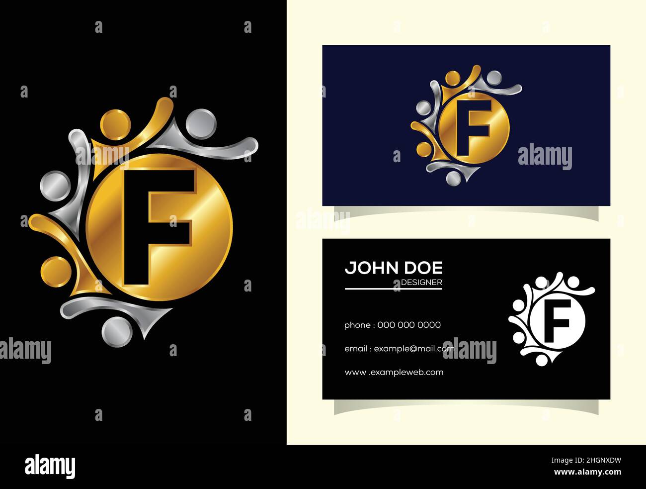 Initial F monogram alphabet with connecting people. Team, cooperation ...