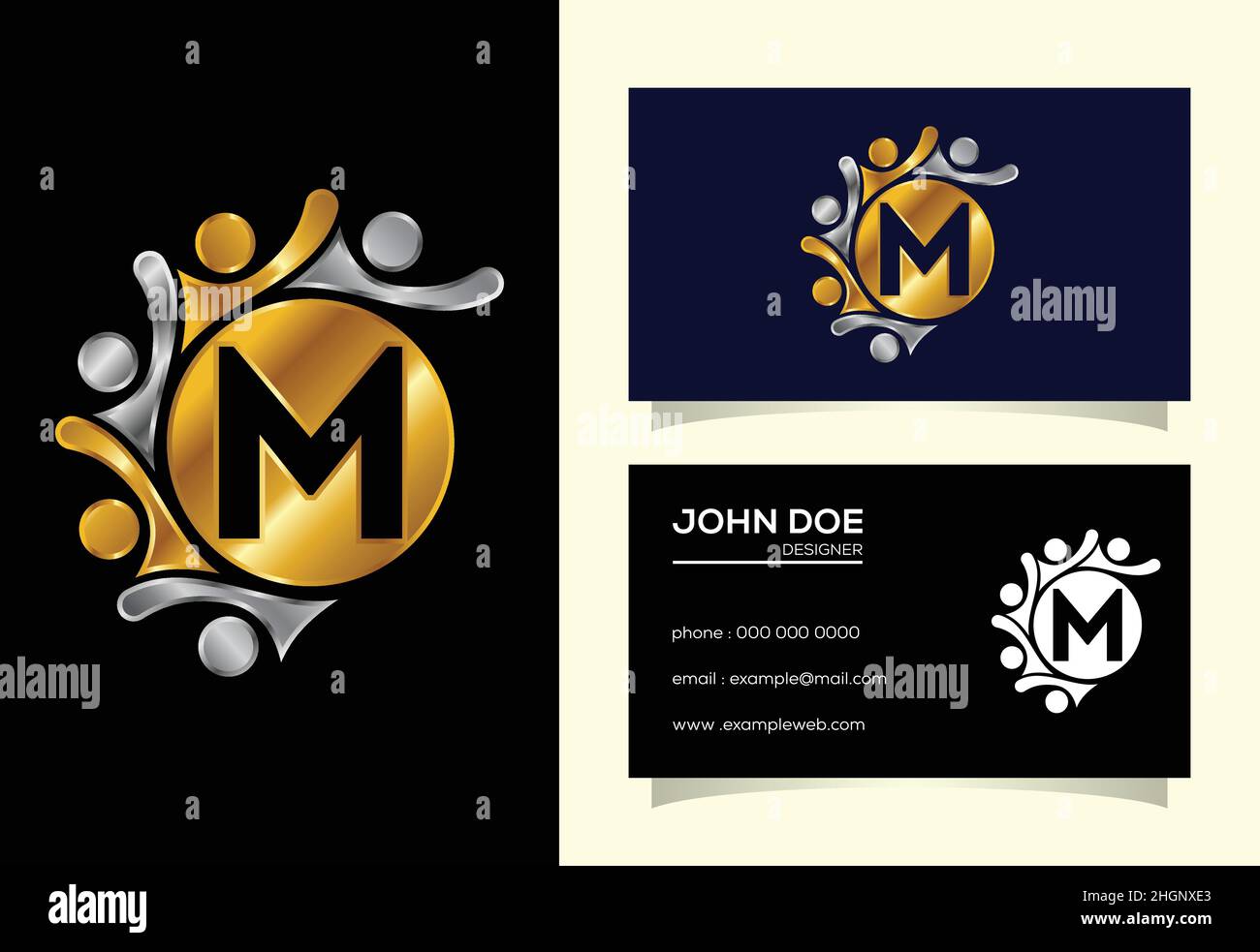 Initial M monogram alphabet with connecting people. Team, cooperation ...