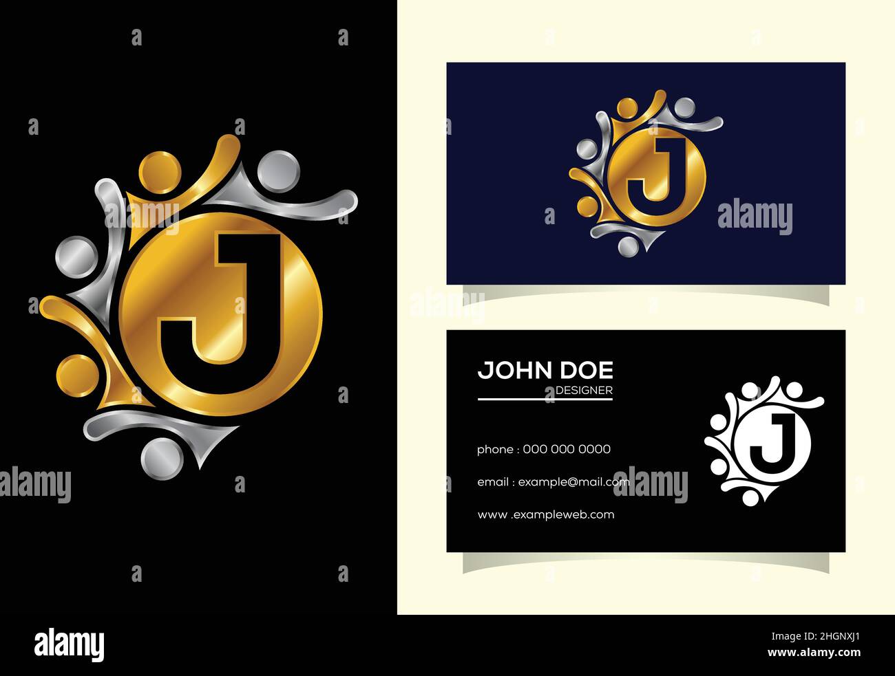 Initial J monogram alphabet with connecting people. Team, cooperation ...