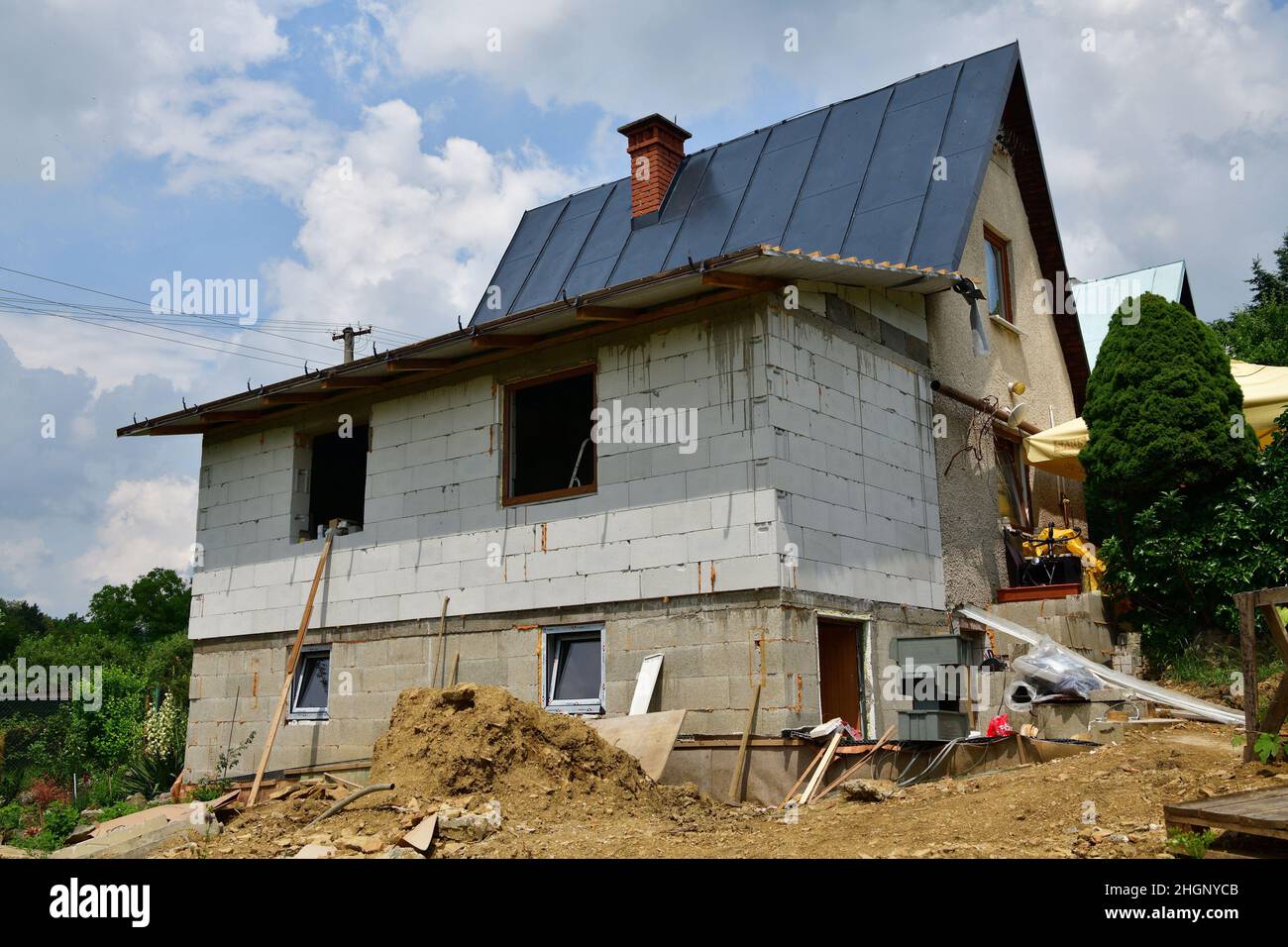 Wall of the house under reconstruction without facade and windows Stock ...