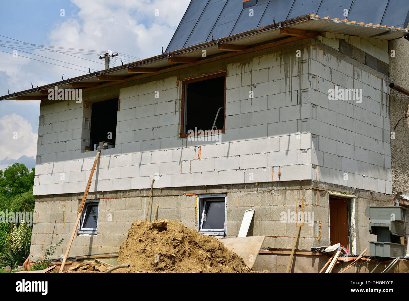 Wall of the house under reconstruction without facade and windows Stock ...