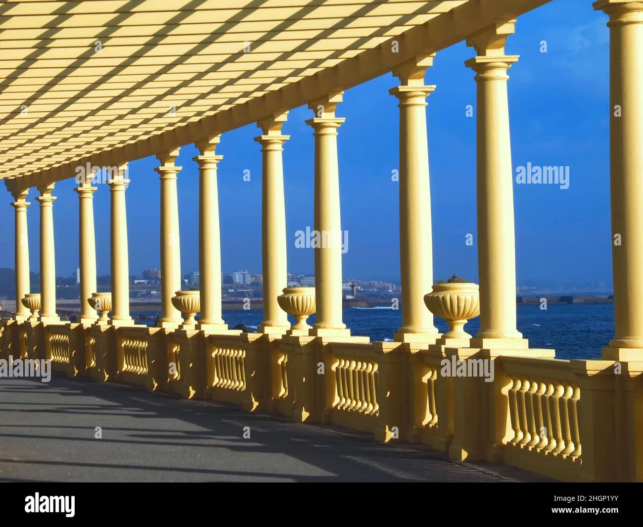 Promenade with the yellow pergola da Foz in Porto in Portugal Stock ...