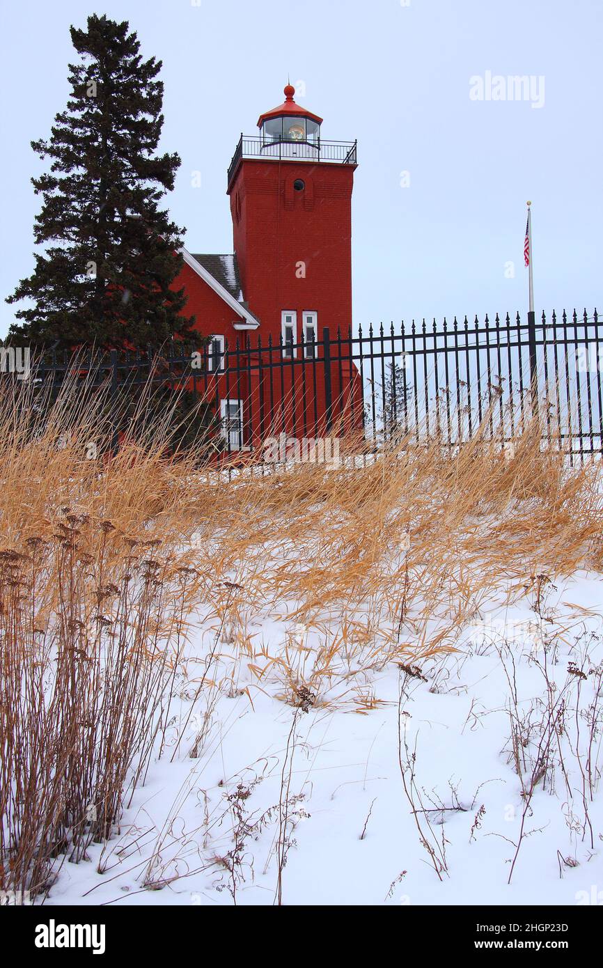 Red brick lighthouse snow hi-res stock photography and images - Alamy