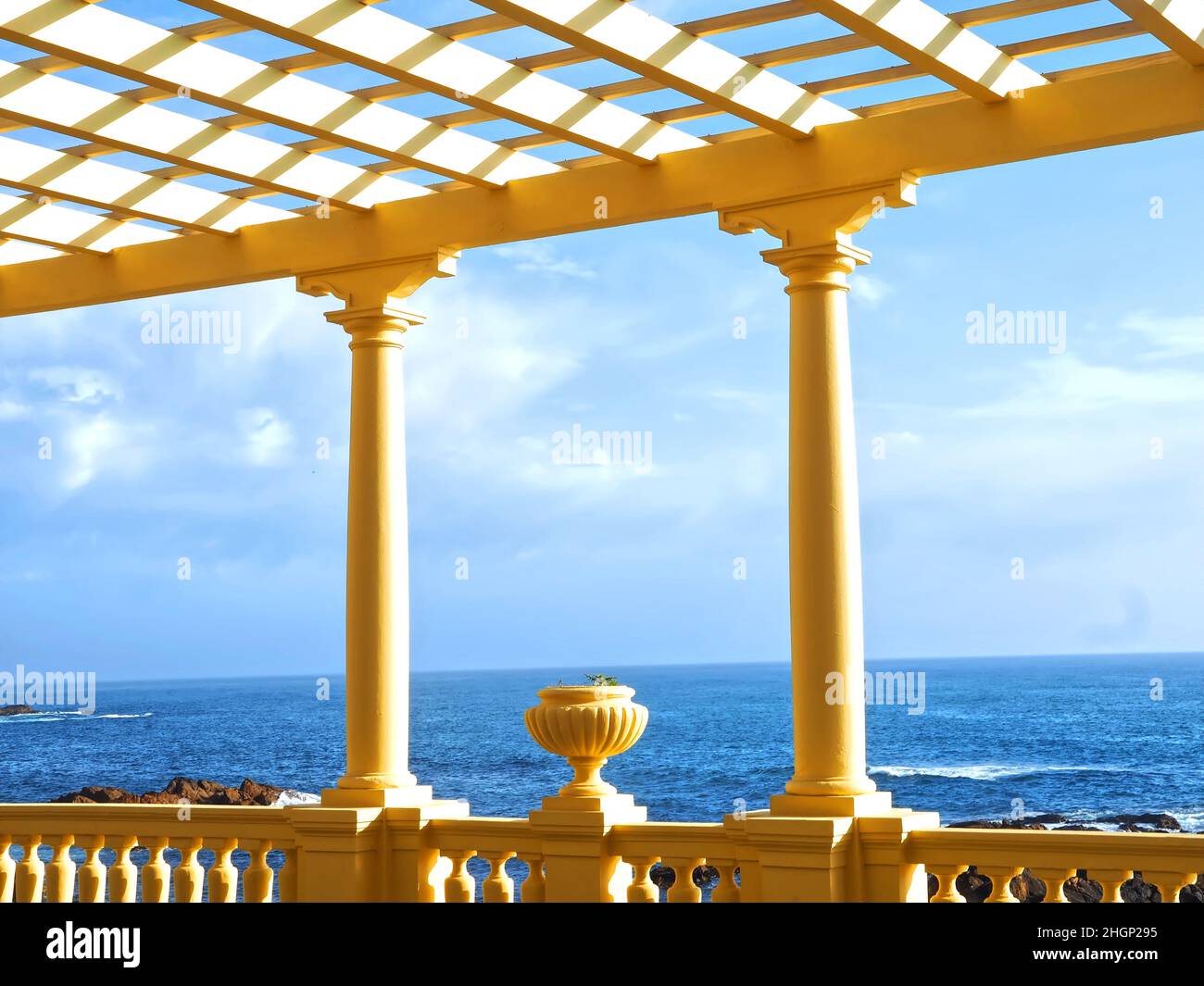 Promenade with the yellow pergola da Foz in Porto in Portugal Stock ...