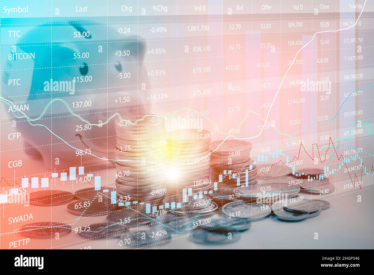 Saving Bank for Business Finance concept, coin and rows growth, Stock ...