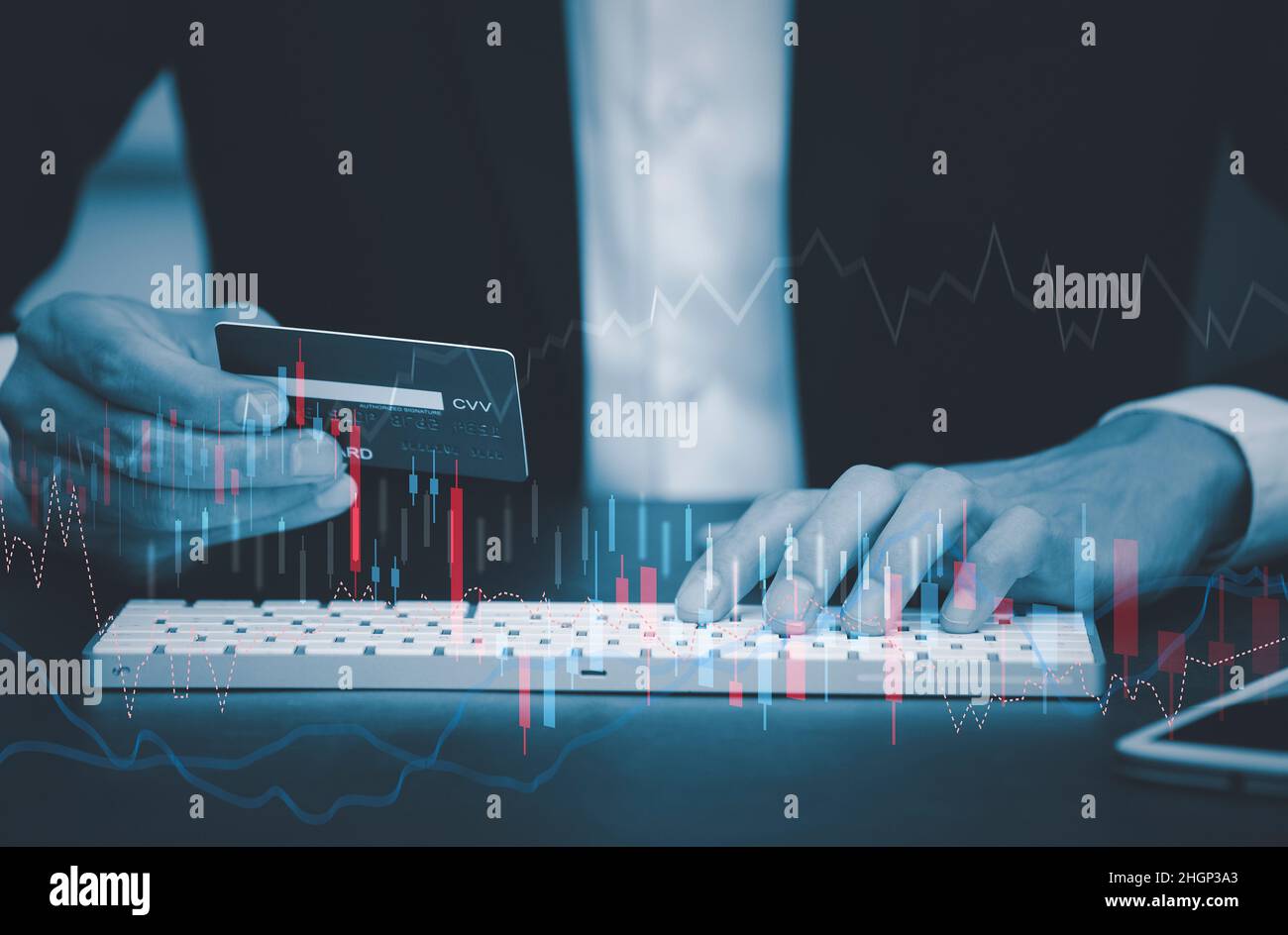 Businessman touchscreen line of Stock market or forex trading graph and ...