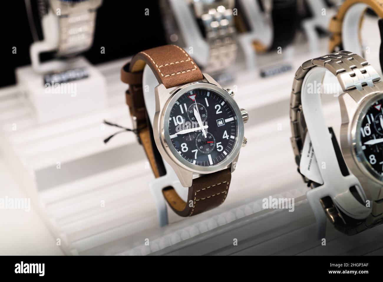 Luxury watches on display in store window, shallow depth of field Stock ...
