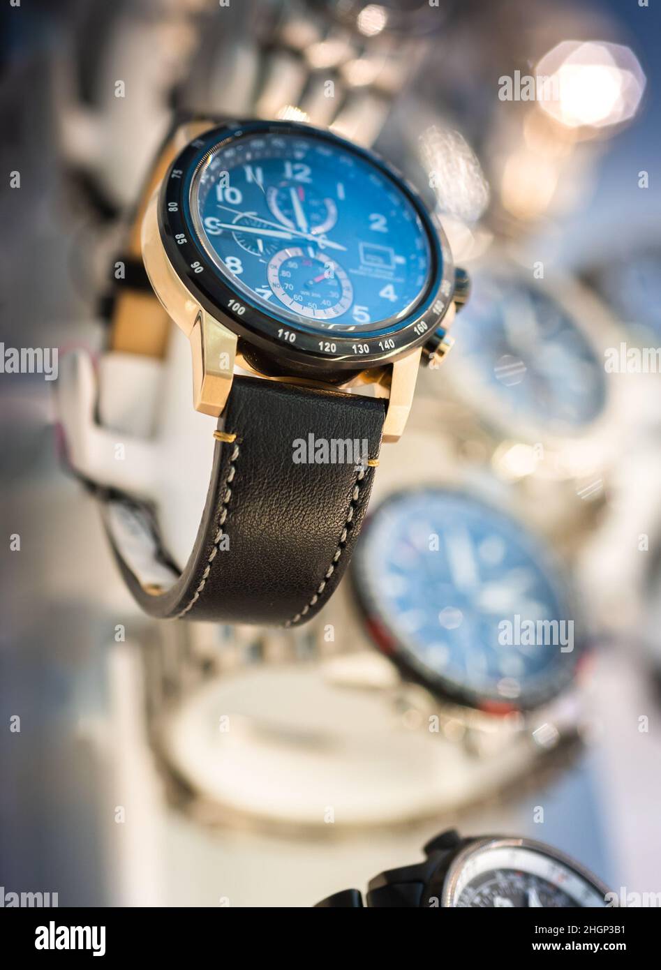 Luxury watches on display in store window, shallow depth of field Stock ...