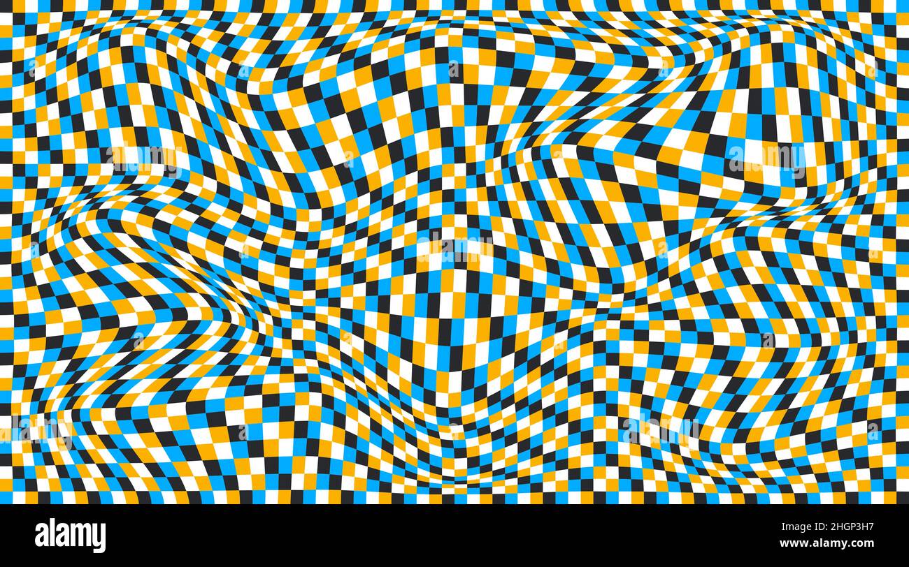 Checkered background with distorted squares. Abstract banner with ...