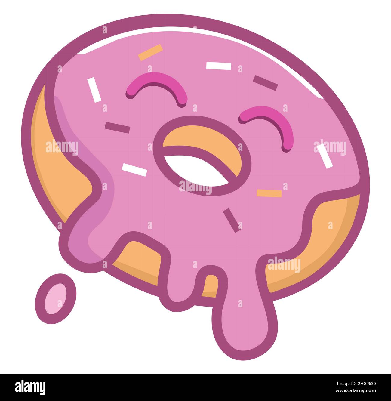 Cartoon donut with pink and purple icing on top. Donut icon for cafe ...